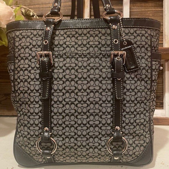 Coach | Bags | Coach Signature Gallery Mini C Grey Black Carryall Tote ...
